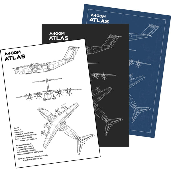Airbus A400M Atlas Flugzeug Blueprint Poster | Luftfahrt Design für ...