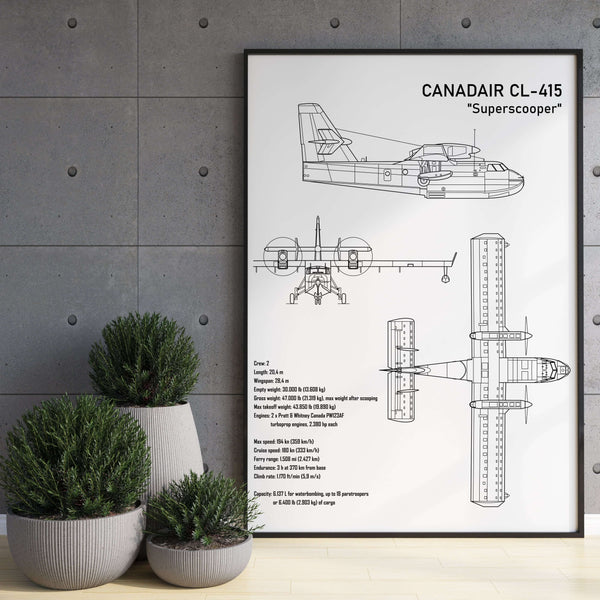 Airplane Poster | Canadair CL-415 bomber blueprint poster | high ...